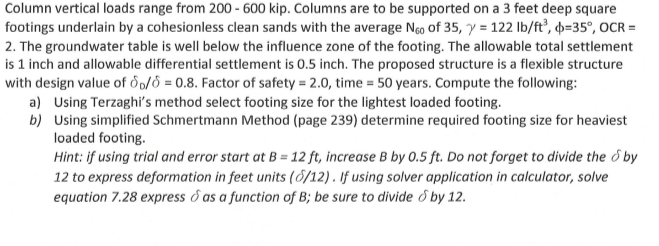 Solved Column vertical loads range from 200−600 kip. Columns | Chegg.com