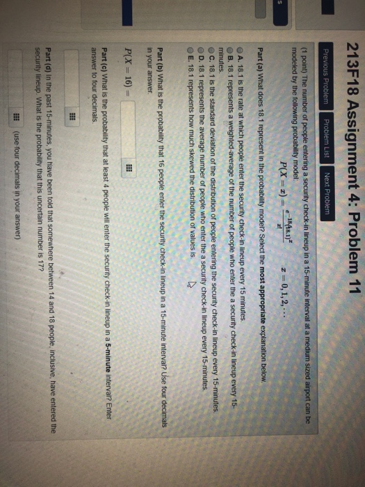 Solved 213F18 Assignment 4: Problem 11 Previous Problem | Chegg.com