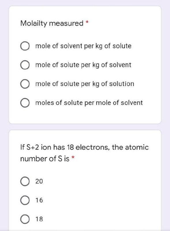Solved Molailty measured * mole of solvent per kg of solute | Chegg.com