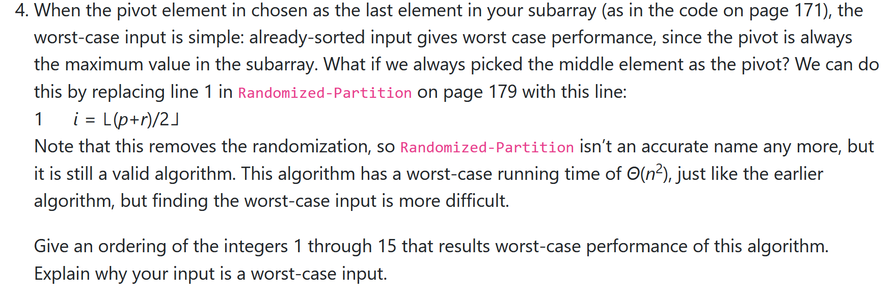 4. When the pivot element in chosen as the last | Chegg.com