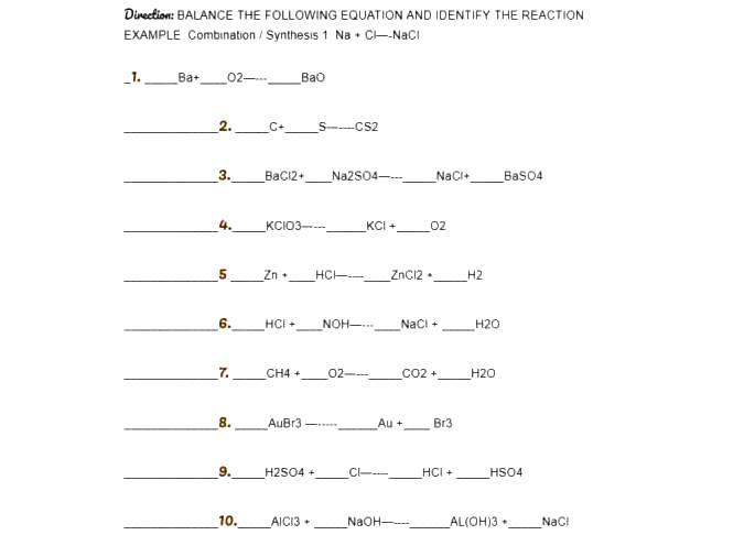 Solved Direction: BALANCE THE FOLLOWING EQUATION AND | Chegg.com