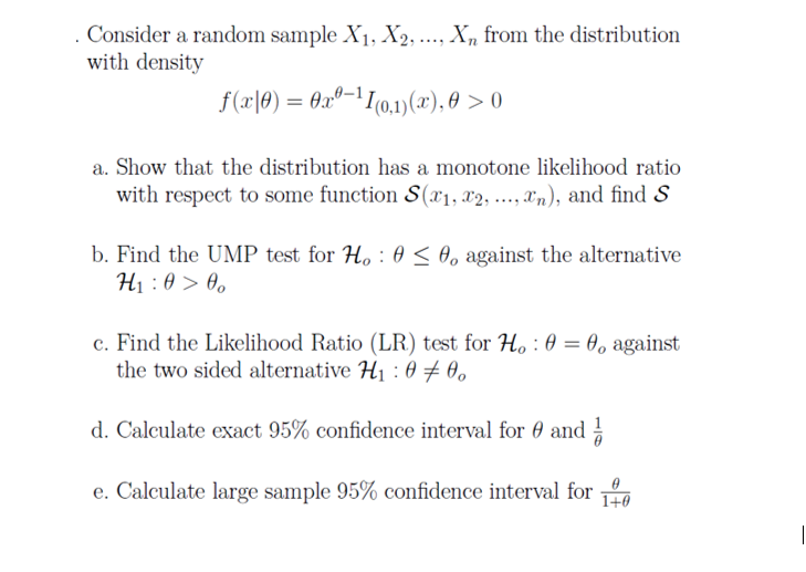 Consider a random sample X1, X2, ..., X., from the | Chegg.com