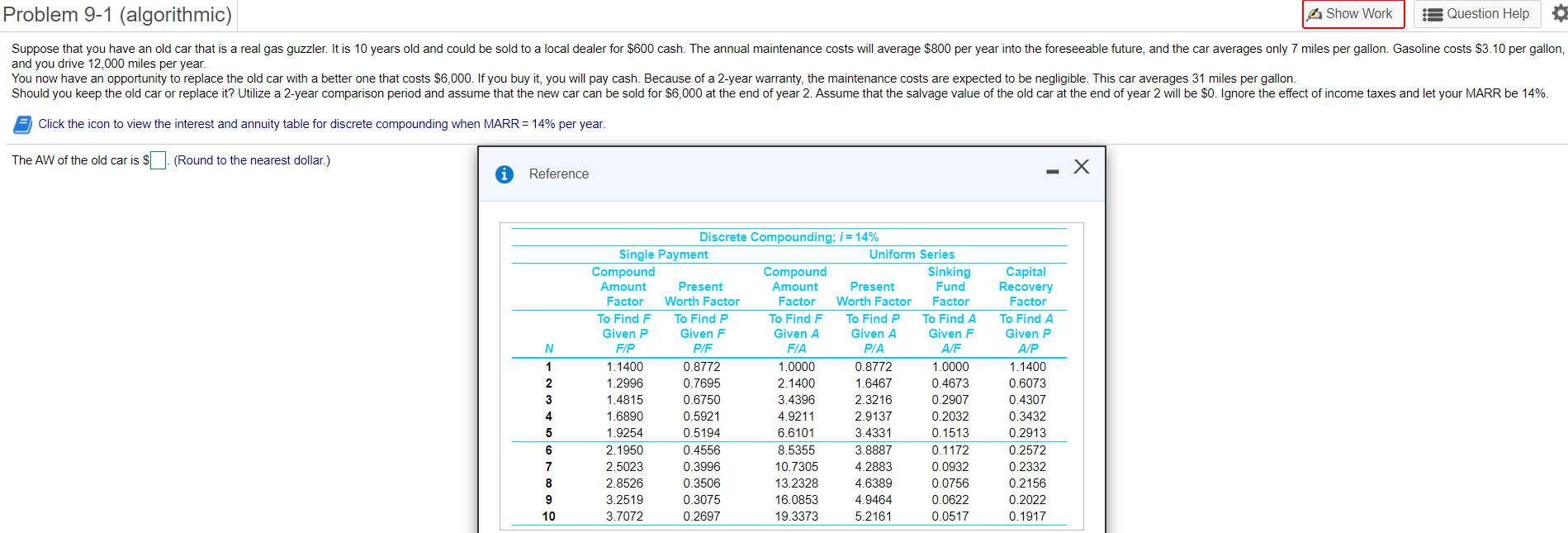 Solved Problem 9-1 (algorithmic) Show Work Question Help o | Chegg.com