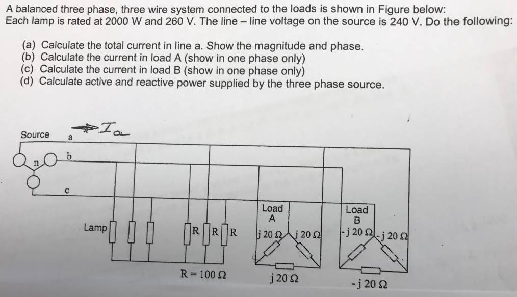 Solved A balanced three phase, three wire system connected | Chegg.com