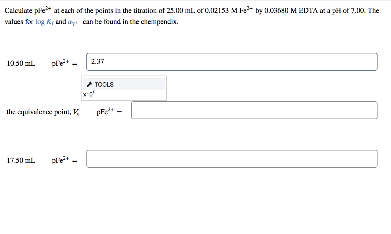 Solved Calculate pFe2+ at each of the points in the | Chegg.com