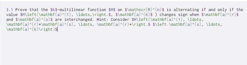 3.1 Prove that the $k$-multilinear function $M$ on | Chegg.com
