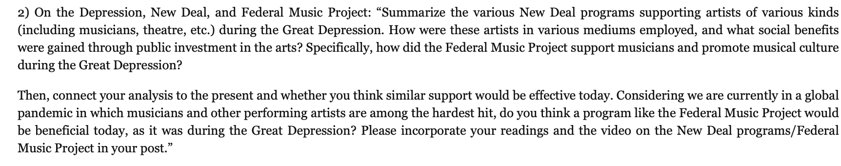 Solved 2) On the Depression, New Deal, and Federal Music | Chegg.com