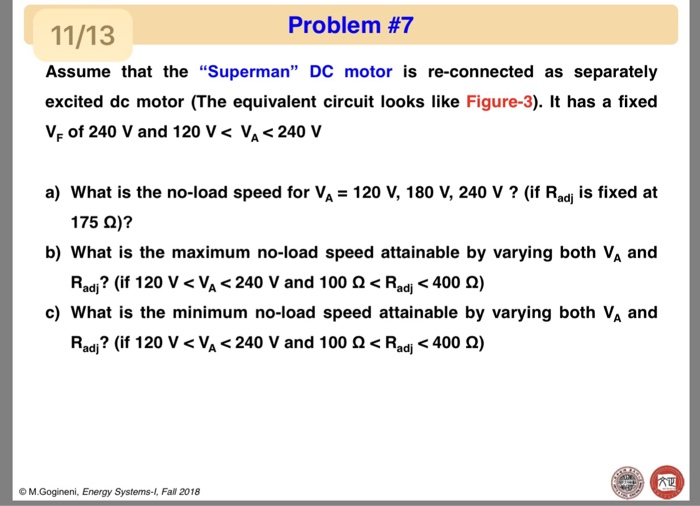 Problem #7 Assume that the "Superman" DC motor is | Chegg.com
