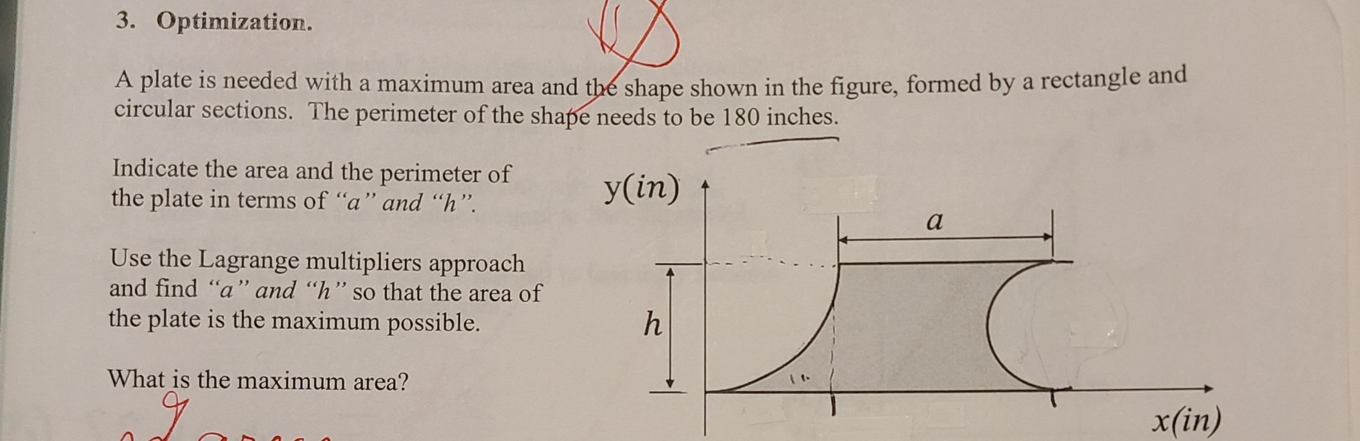 Solved A plate is needed with a maximum area and the shape | Chegg.com