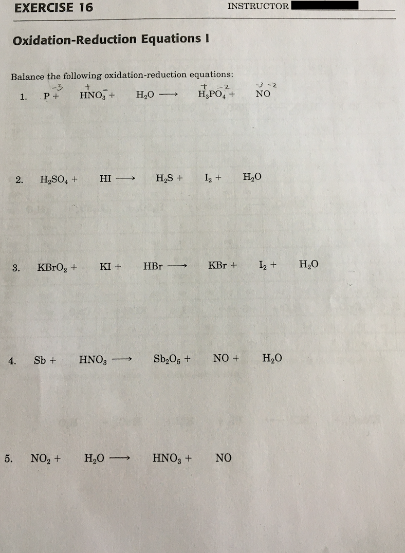 Solved EXERCISE 16 INSTRUCTOR Oxidation-Reduction Equations | Chegg.com