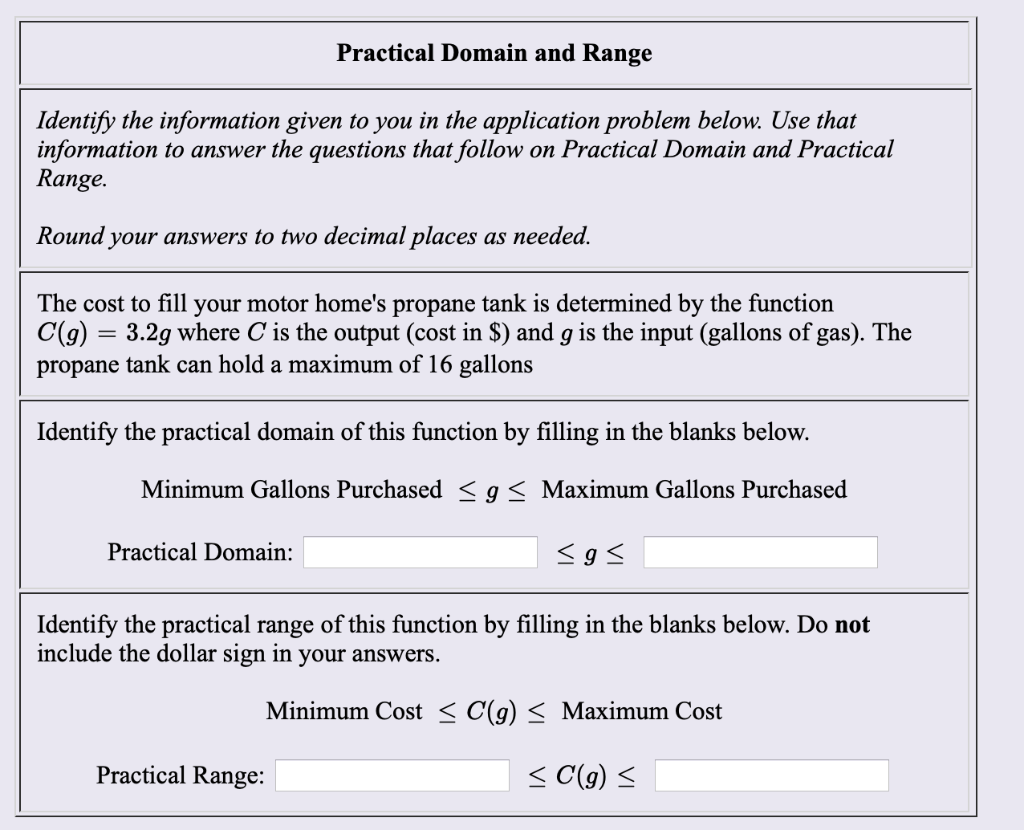 Solved Practical Domain and Range Identify the information | Chegg.com