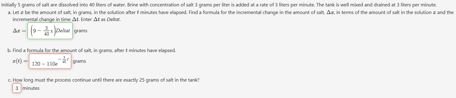Solved Initially 5 ﻿grams of salt are dissolved into 40 | Chegg.com