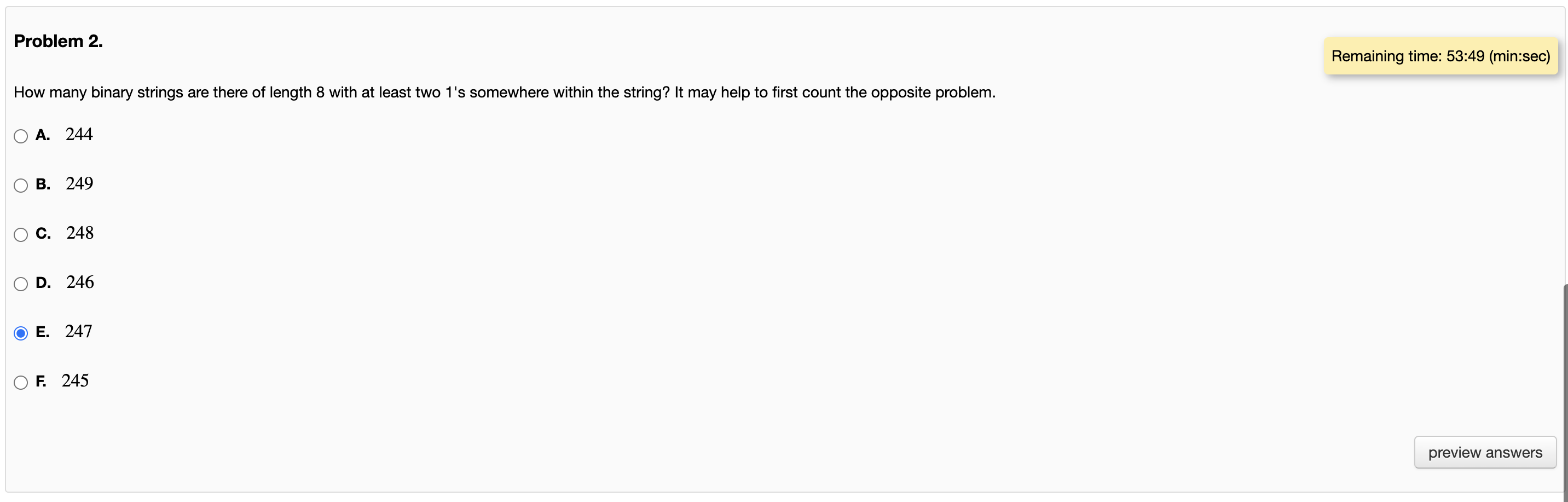 Solved How many binary strings are there of length 8 with at | Chegg.com