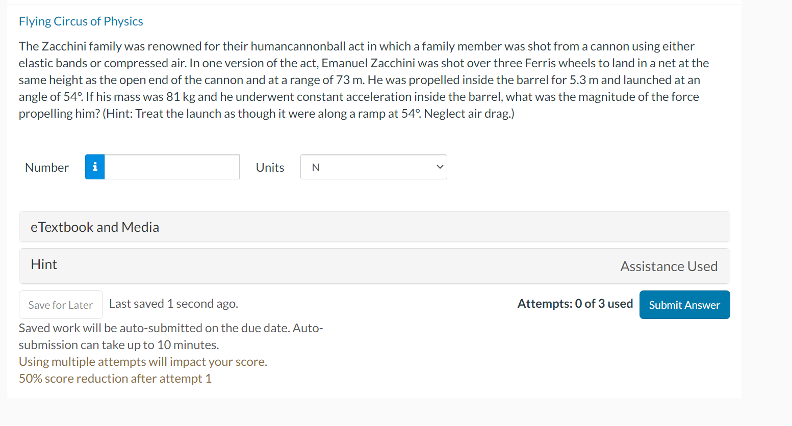 Solved Flying Circus of Physics The Zacchini family was | Chegg.com