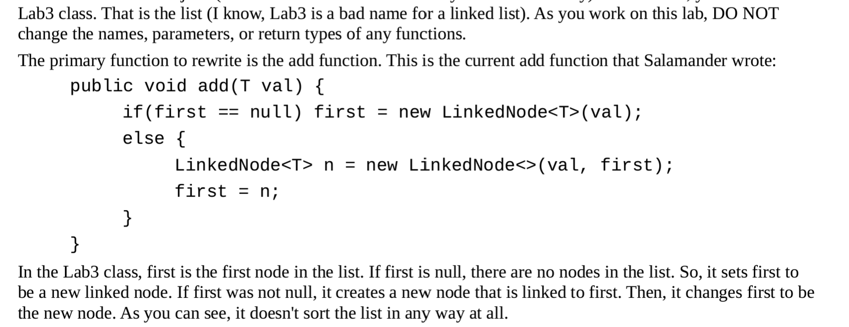Lab3 class. That is the list (I know, Lab3 is a bad | Chegg.com