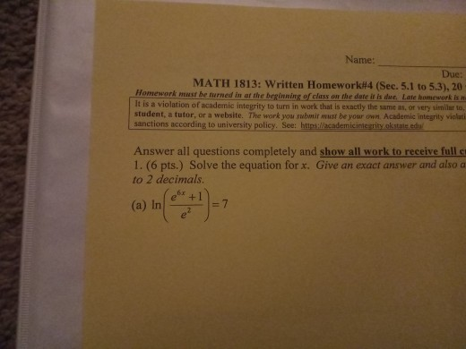 Solved Name: Due: MATH 1813: Written Homework#4 (Sec. 5.1 to | Chegg.com