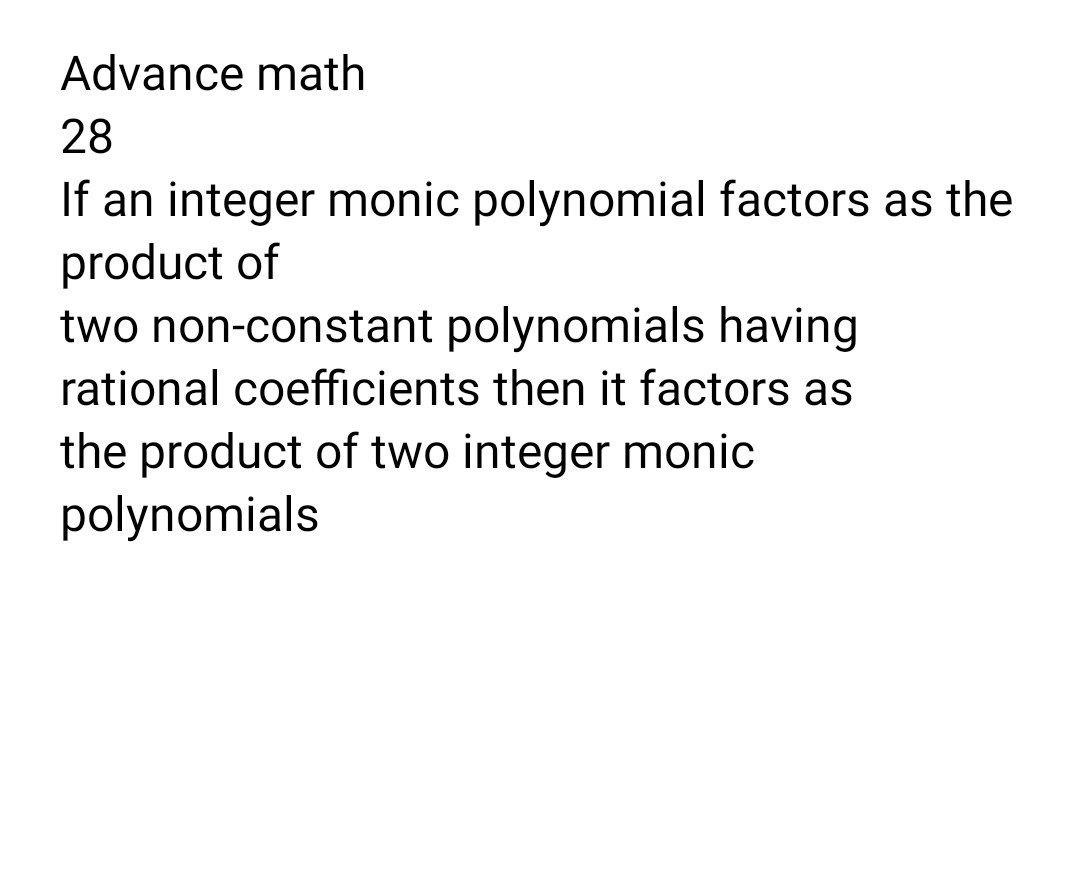 Solved Advance math 28 If an integer monic polynomial | Chegg.com
