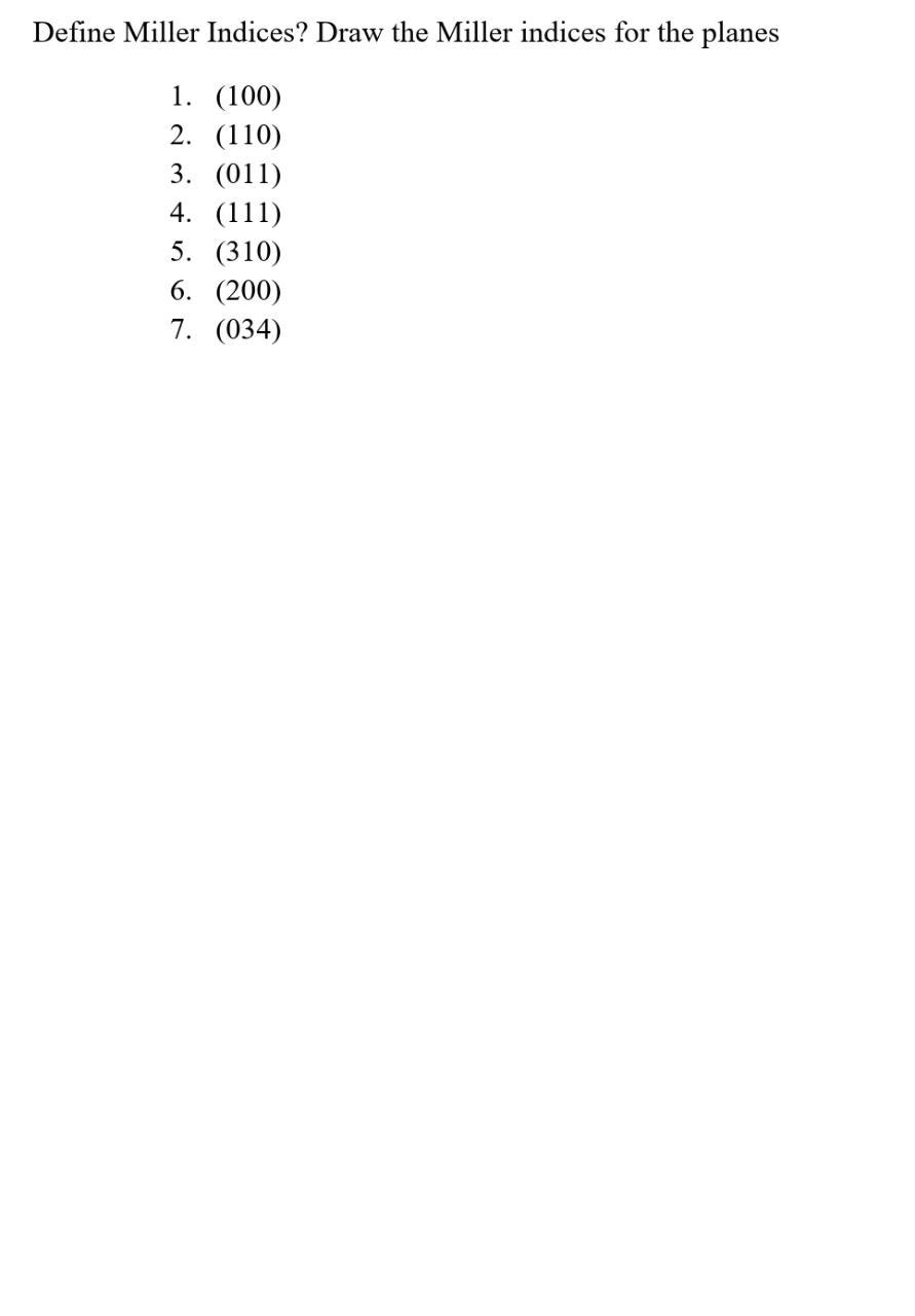 Solved Define Miller Indices? Draw the Miller indices for | Chegg.com