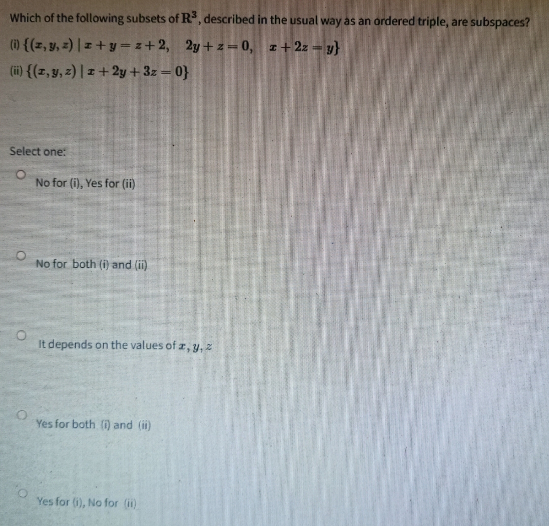 Solved Which of the following subsets of R3, described in | Chegg.com