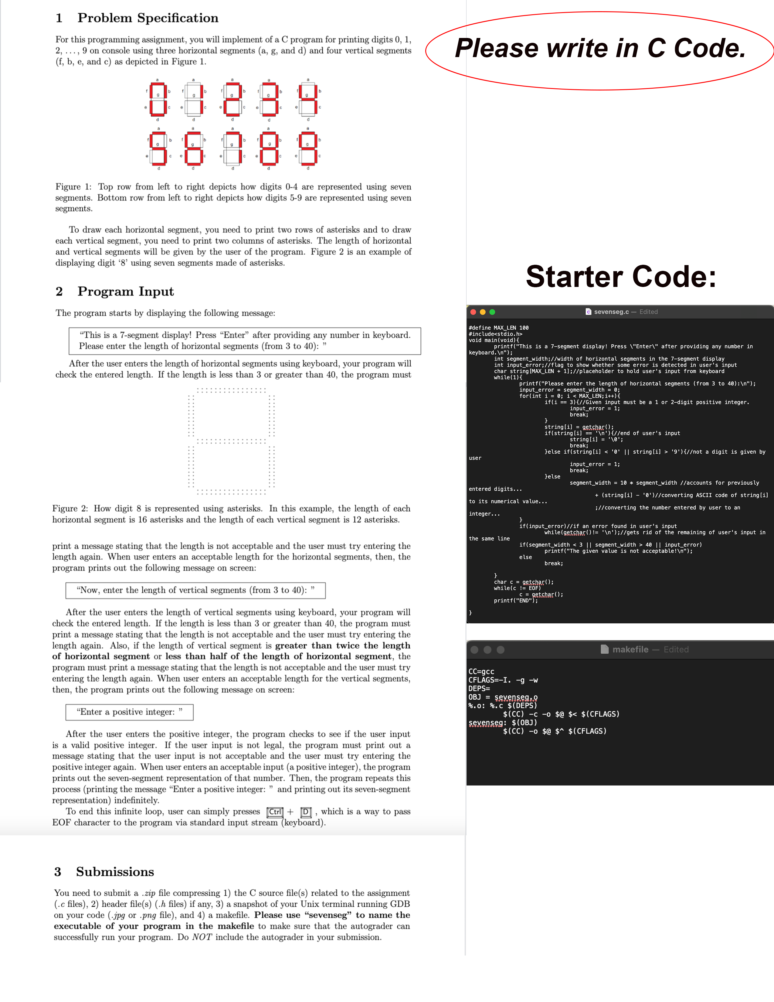 Solved Please write in C code, and carefully read through | Chegg.com