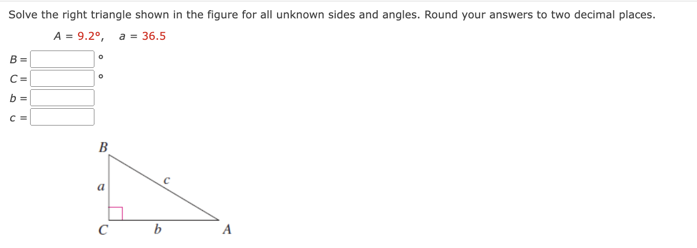Solved Solve the right triangle shown in the figure for all | Chegg.com