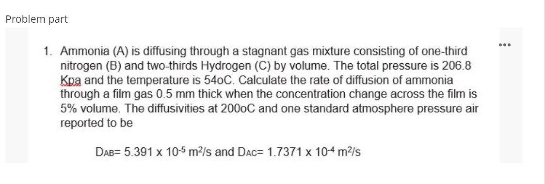 Solved Problem part 1. Ammonia (A) is diffusing through a | Chegg.com