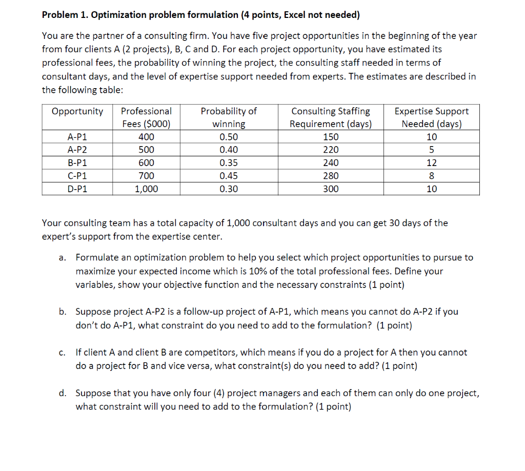 Problem 1 Optimization Problem Formulation 4 