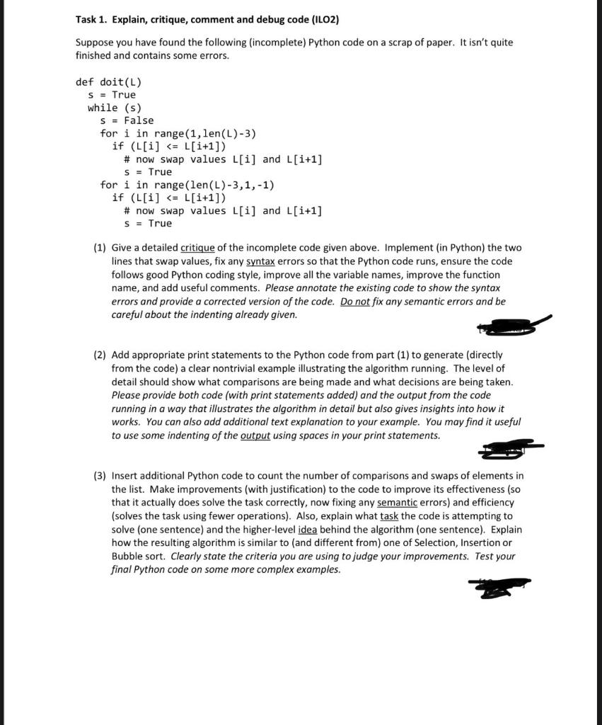 Solved Task 1. Explain, critique, comment and debug code | Chegg.com