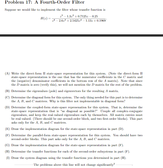 Problem 17: A Fourth-Order Filter Suppose we would | Chegg.com