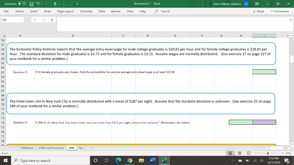 Solved AutoSave On A2 Homework 4 Excel Devin Niebler-Hawkins | Chegg.com