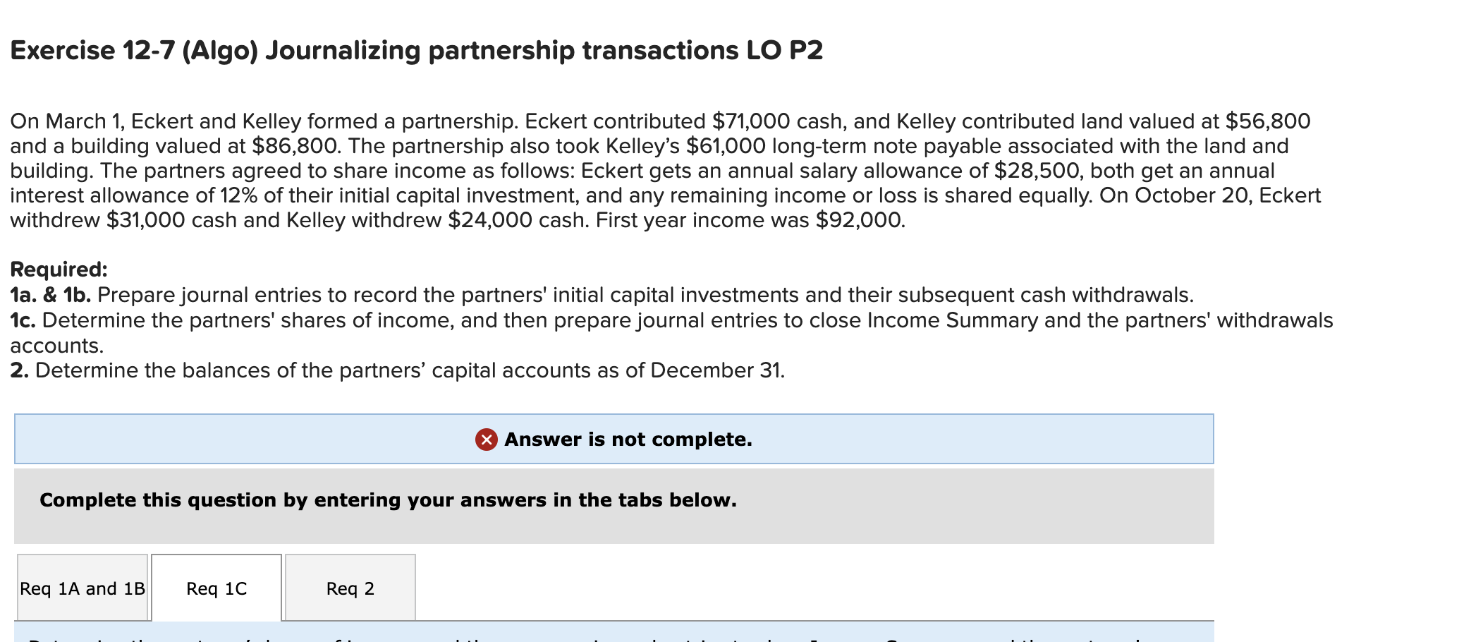 Solved Exercise 12-7 (Algo) Journalizing partnership | Chegg.com