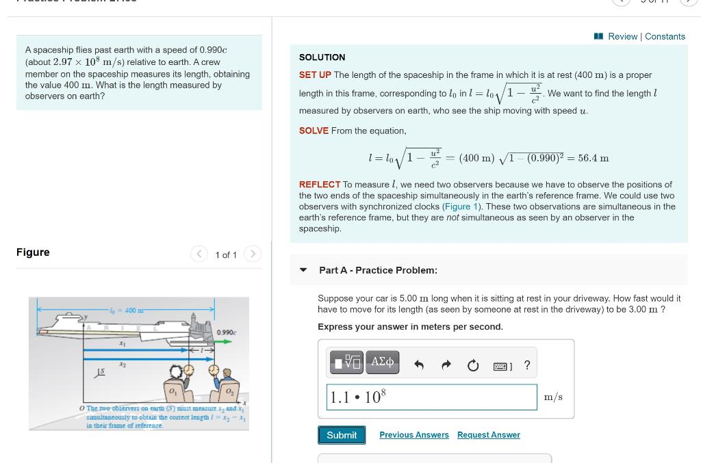 Solved A Review Constants SOLUTION A spaceship flies past | Chegg.com