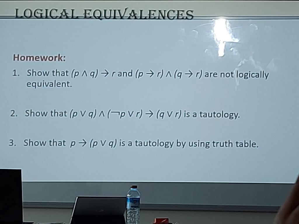 Solved LOGICAL EQUIVALENCES Homework: 1. Show that (p Aq) | Chegg.com