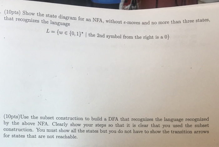 Solved (10pts) Show the state diagram for an NFA, without | Chegg.com