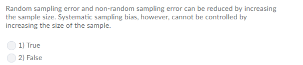 Solved Random sampling error and non-random sampling error | Chegg.com