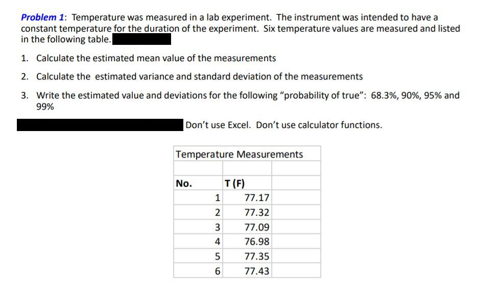 Solved Problem 1: Temperature was measured in a lab | Chegg.com