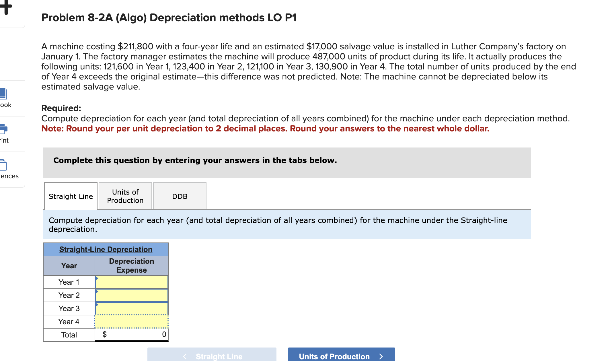 Solved Problem 8-2A (Algo) ﻿Depreciation methods LO P1 | Chegg.com