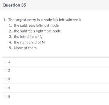Solved Question 35 1. The largest entry in a node N's left | Chegg.com