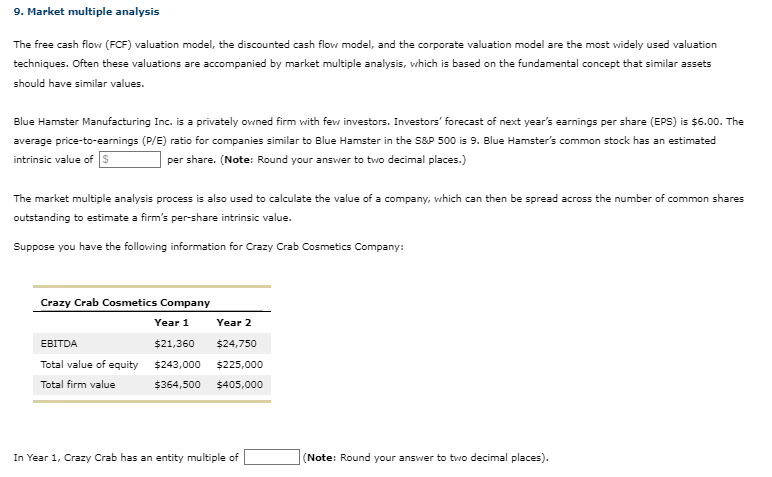 9. Market multiple analysis The free cash flow (FCF) | Chegg.com
