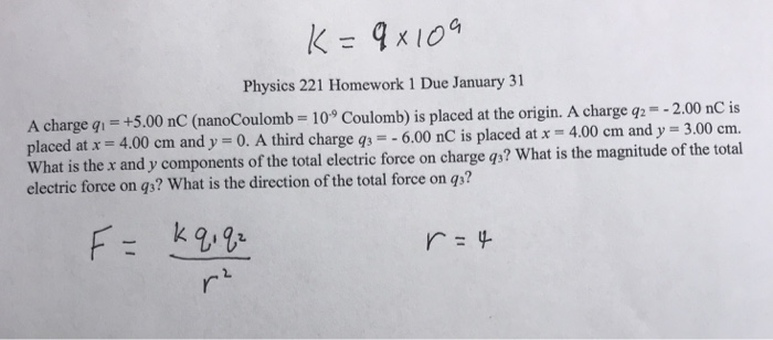 Solved Physics 221 Homework 1 Due January 31 A charge g | Chegg.com