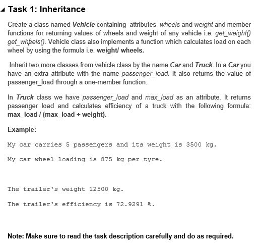 Solved Task 1 Inheritance Create A Class Named Vehicle