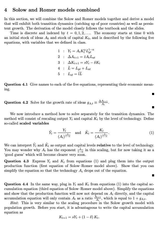 4 Solow and Romer models combined In this section, we | Chegg.com