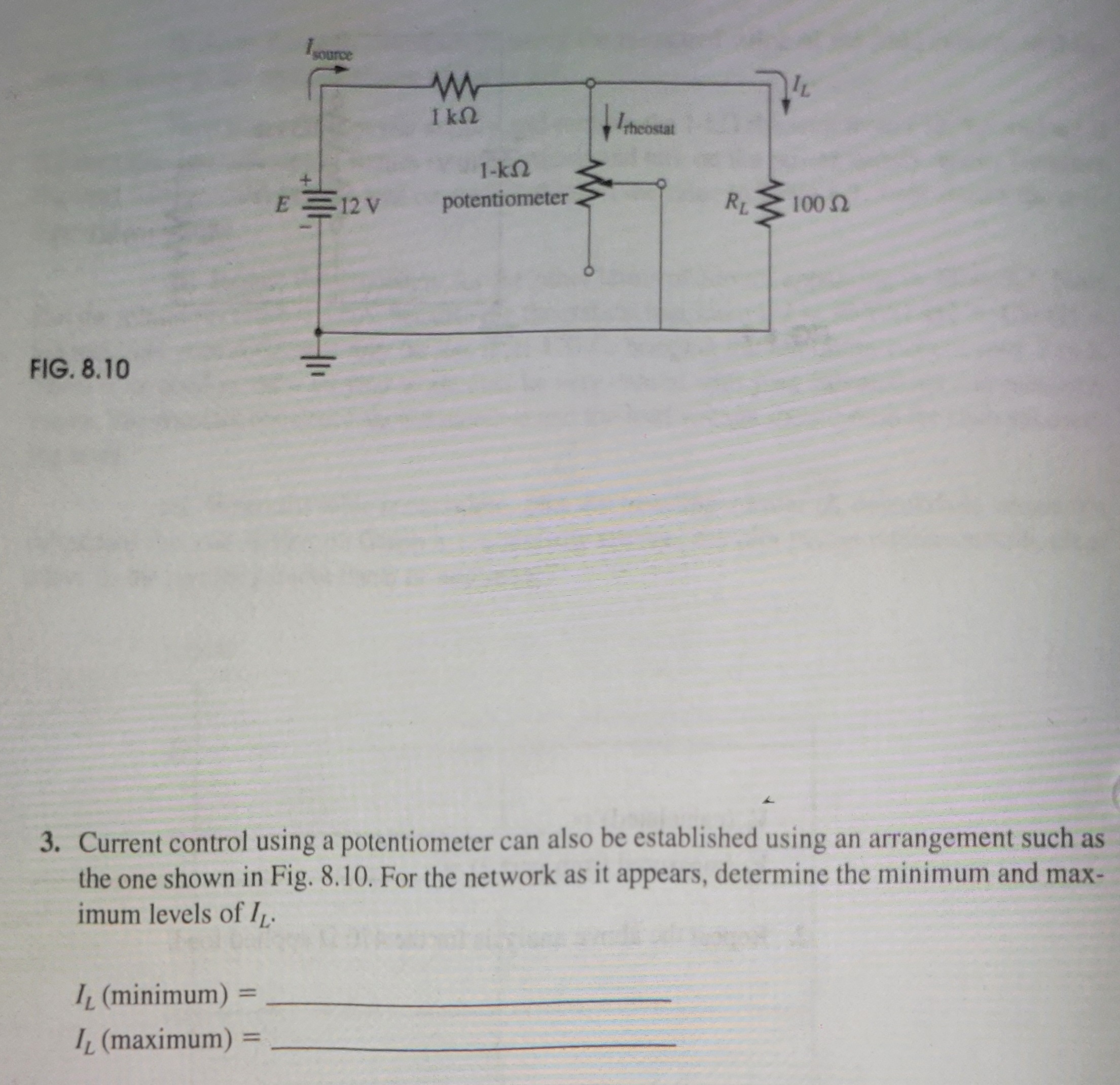 Solved FIG. 8.10 3. Current control using a potentiometer | Chegg.com