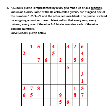 Solved 3. A Sudoku puzzle is represented by a 9x9 grid made | Chegg.com