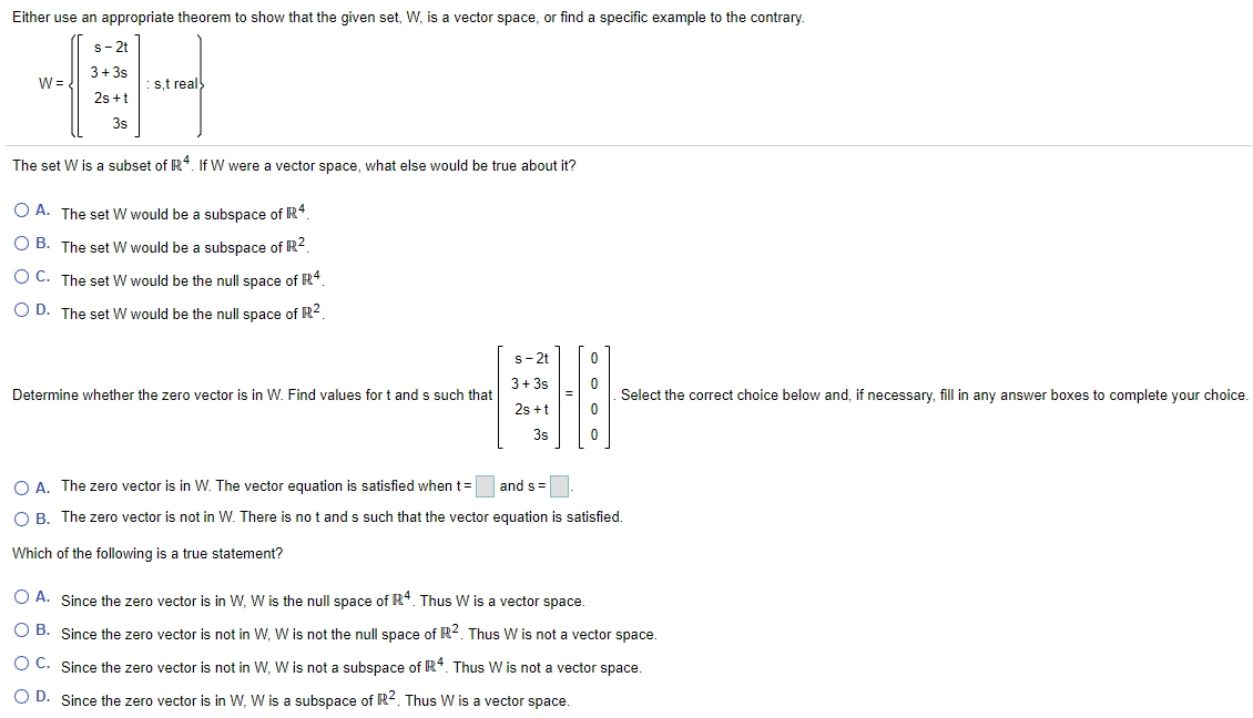 Solved Let W be the set of all vectors of the form shown on | Chegg.com