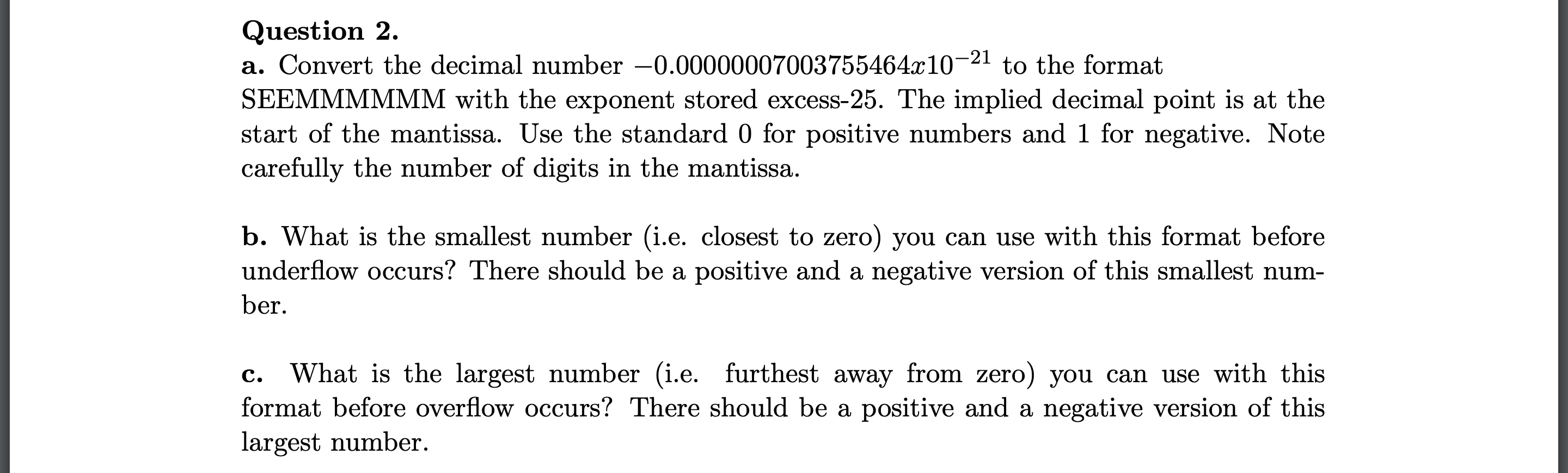 Solved Question 2. a. Convert the decimal number | Chegg.com