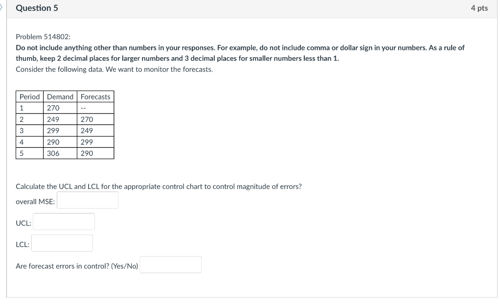 Solved Problem 514802: Do not include anything other than | Chegg.com