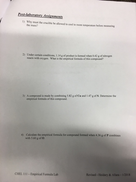 Solved Chemistry Lab 111 Name: Partner:_ Date: Empirical | Chegg.com
