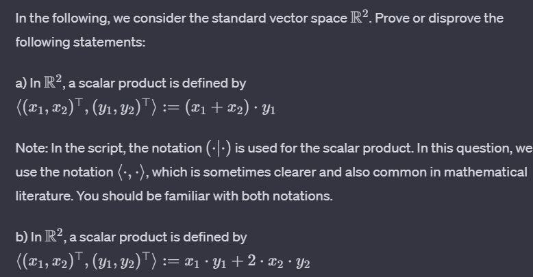 Solved In the following, we consider the standard vector | Chegg.com