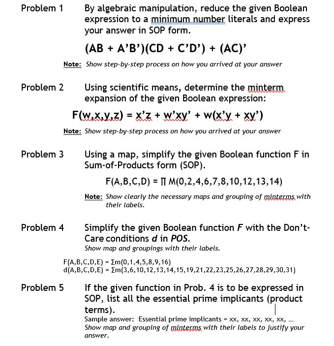 Solved Problem 1 By Algebraic Manipulation Reduce The Given Chegg